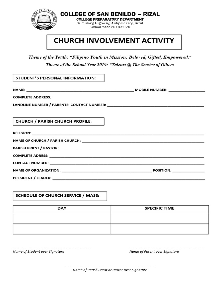 Student Church Engagement Form | PDF