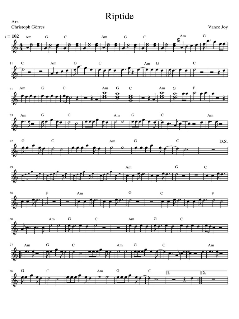 Riptide: Arr. Christoph Görres Vance Joy 102 | PDF | Unrest