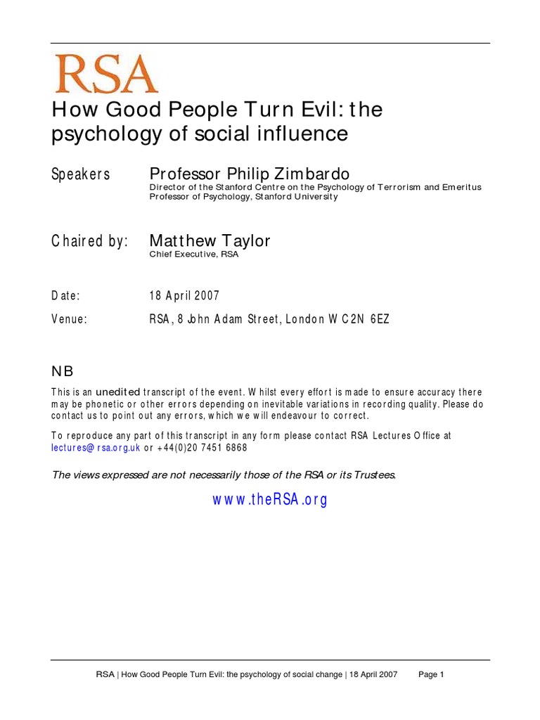 How Good People Turn Evil: The Psychology of Social Influence | PDF ...