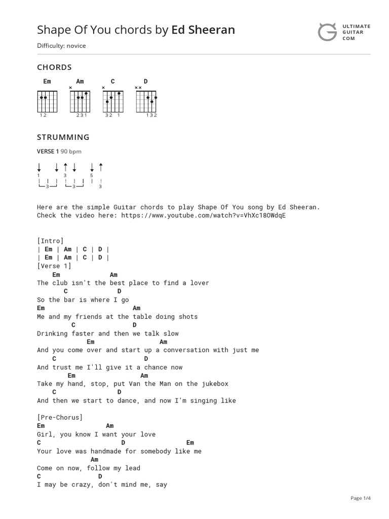 Shape of You Chords by Ed Sheeran | PDF | Number One Singles | Vocal Music