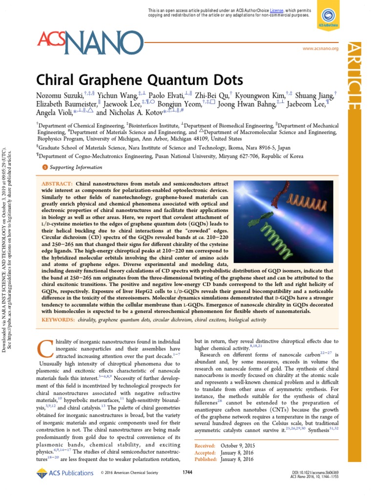 Chiral Graphene Quantum Dots | PDF | Graphene | Nanotechnology