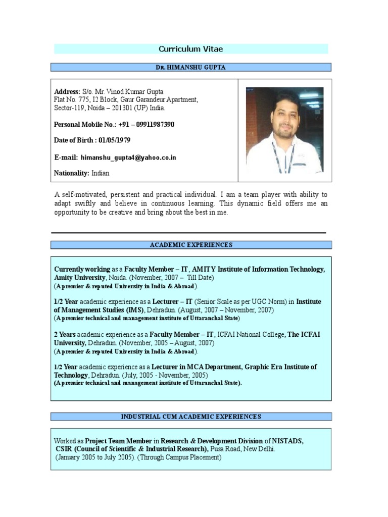 DR Himanshu Gupta Resume | PDF | Association For Computing Machinery | Computer Security