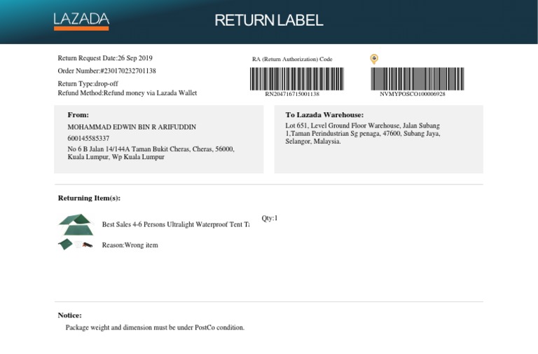 Lazada Return Request for Wrong Item | PDF
