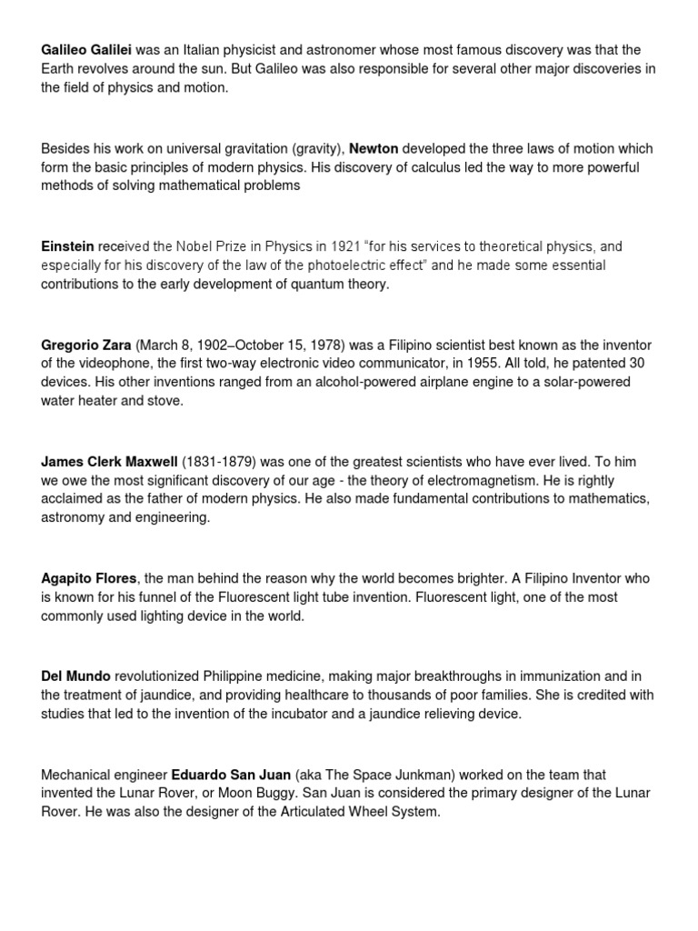 Scientists' Contribution to Physics