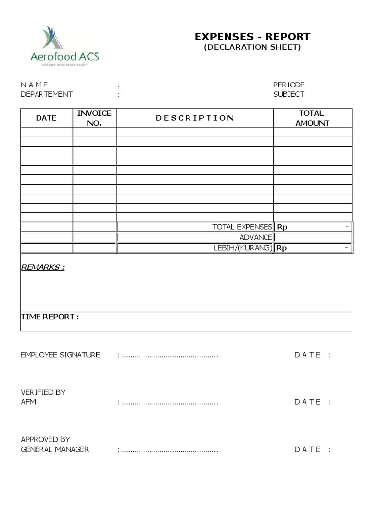 Expenses - Report: (Declaration Sheet) | PDF