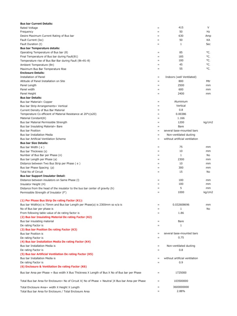 BUS BAR Sizing Calculation | PDF | Strength Of Materials | Electrical ...