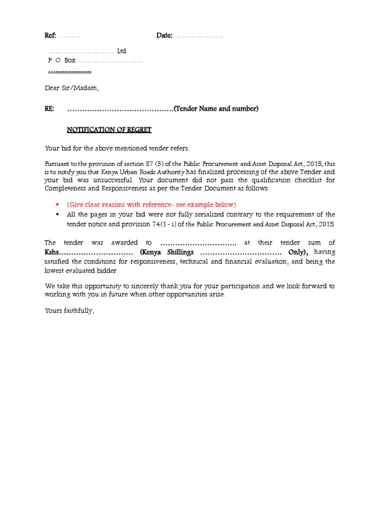 Notification Regrets Sample | PDF