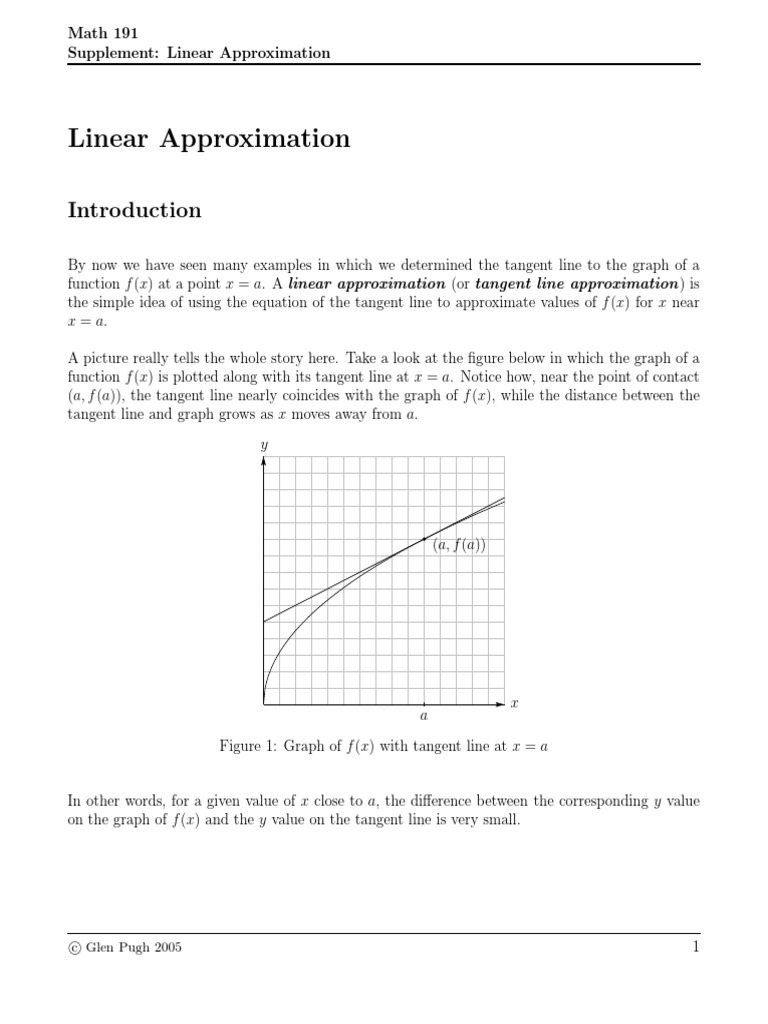 Linear Approximation: C Glen Pugh 2005 | PDF | Tangent | Elementary ...
