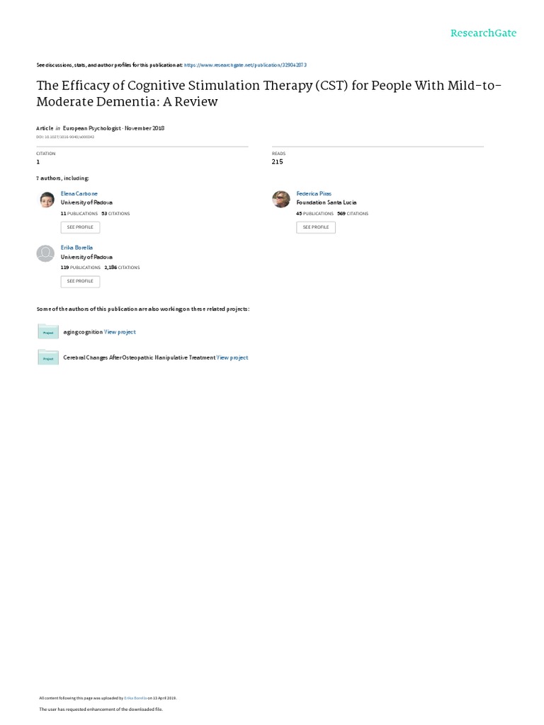 The Efficacy of Cognitive Stimulation Therapy (CST) For People With ...