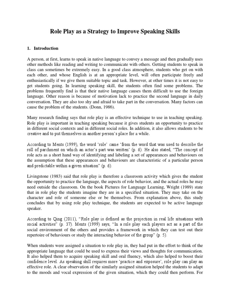 Enhancing Speaking Skills Through Role Play | PDF | Second Language ...