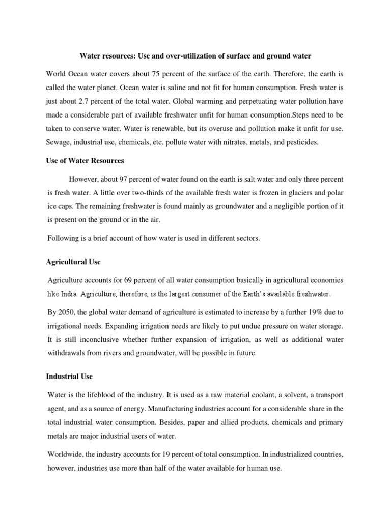 Water Resources Use and Over-Utilization of Surface and Ground Water ...