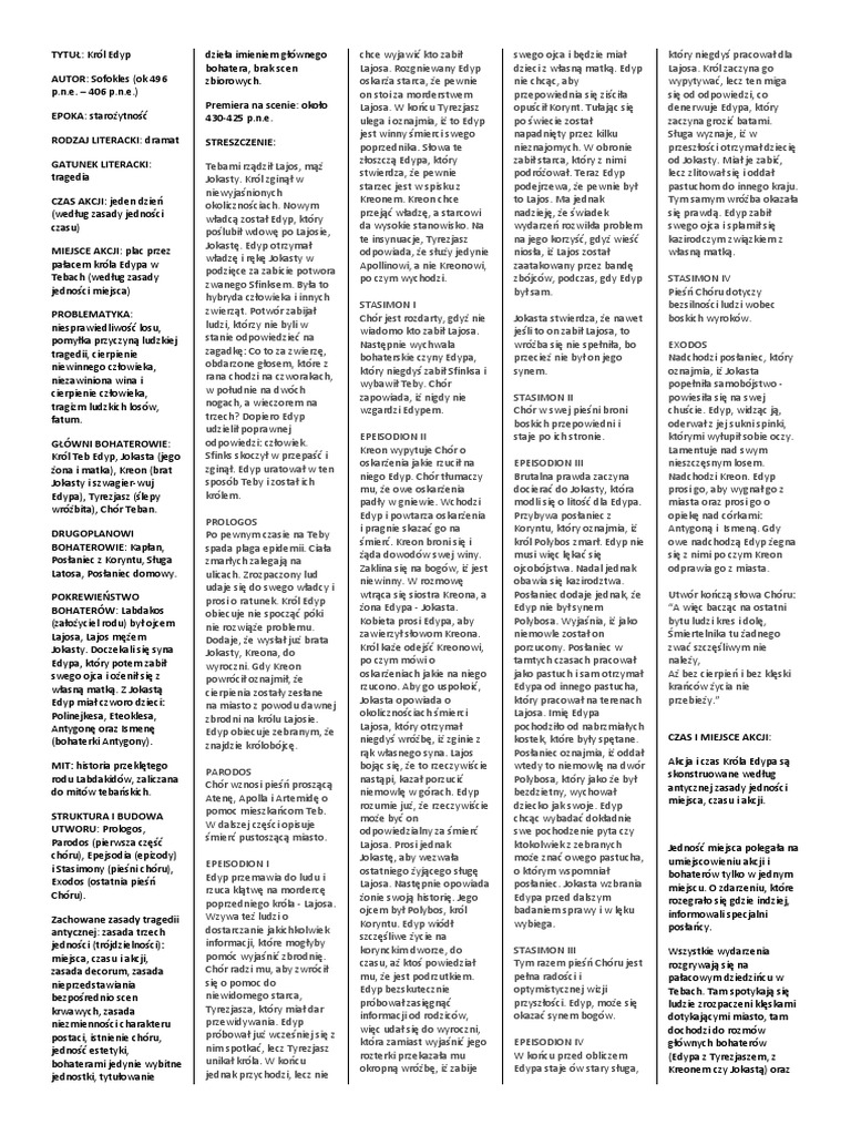 Król Edyp Ściąga PDF | PDF