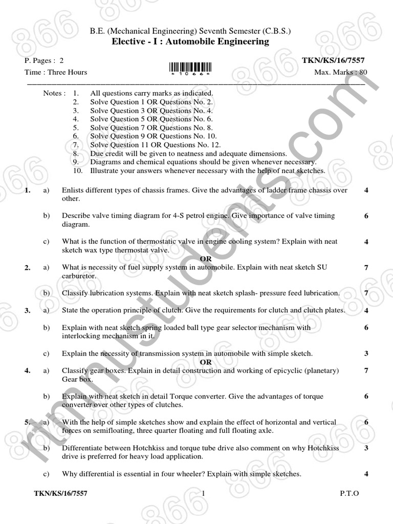 Automobile Engineering E1 | PDF | Steering | Transmission (Mechanics)