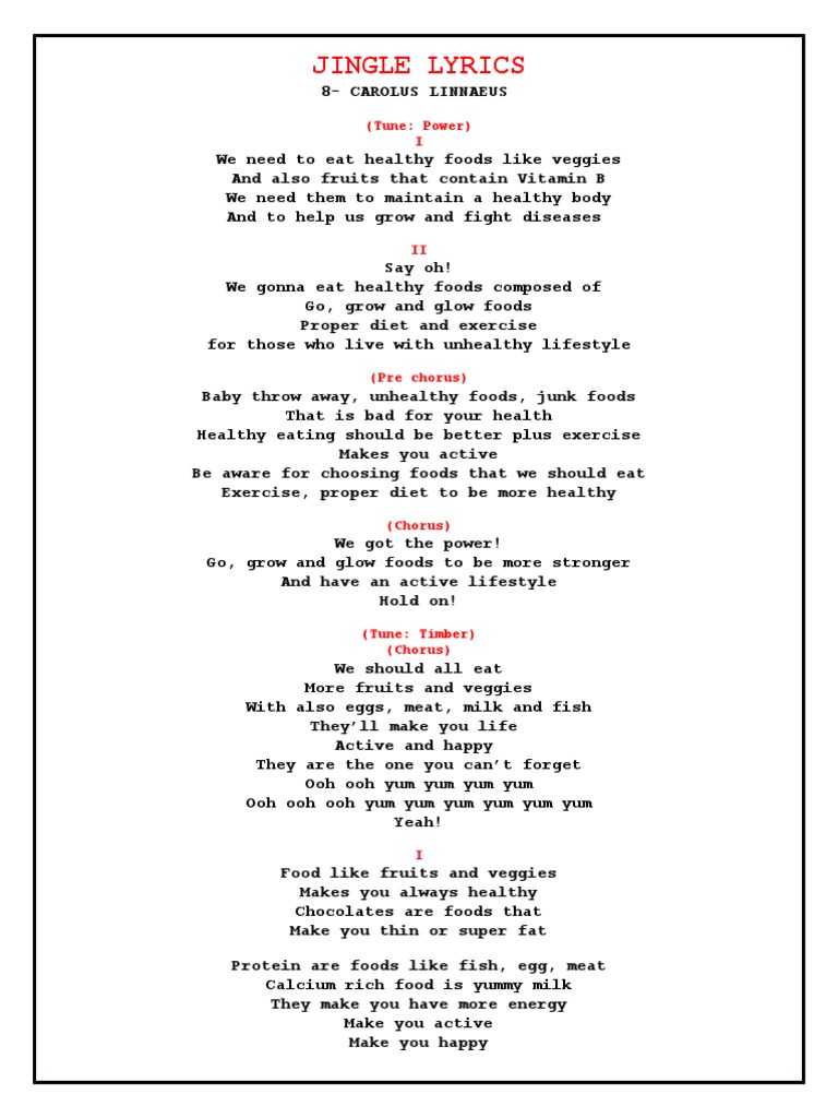 Jingle Lyrics: (Tune: Power) I | PDF | Wellness