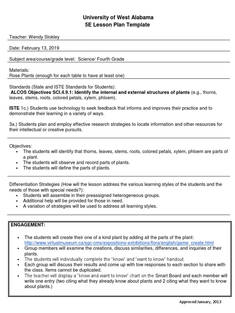 5e Lesson Plan Plants Wstokley | PDF | Rubric (Academic) | Psychology