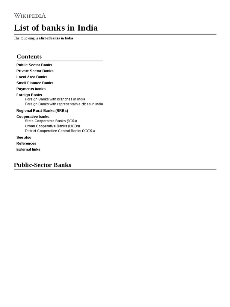 The Following Is A List of Banks in India | PDF | Banks | Corporate Law