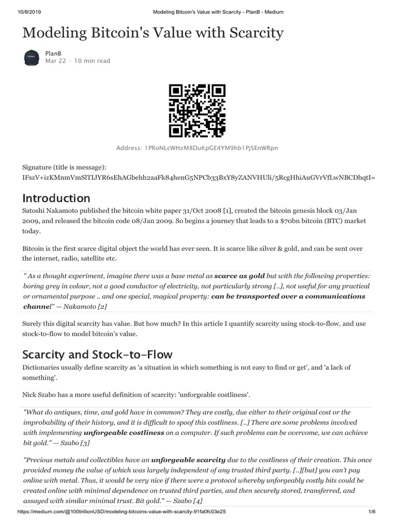 Modeling Bitcoin's Value With Scarcity - PlanB - Medium | PDF | Power Law | Bitcoin