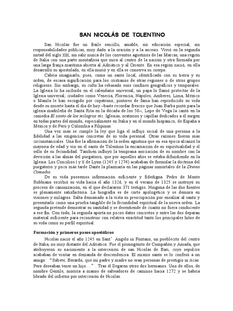 San Nicolás de Tolentino | PDF | Purgatorio | Santo