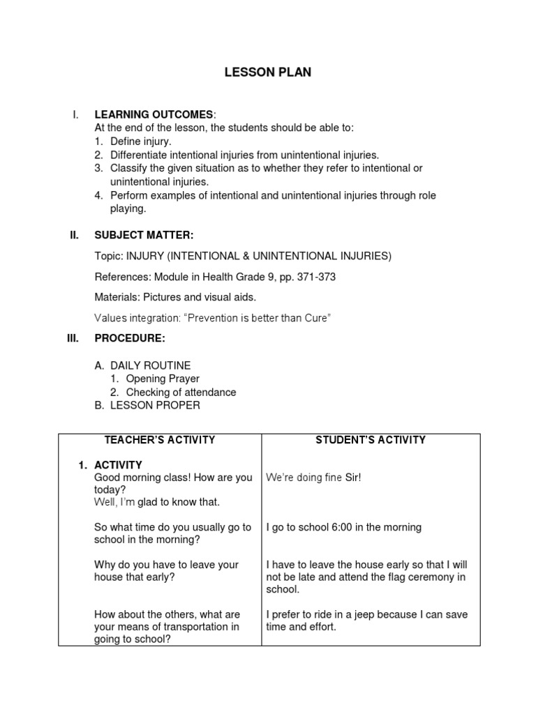 Lesson Plan: Learning Outcomes | Download Free PDF | Psychological ...