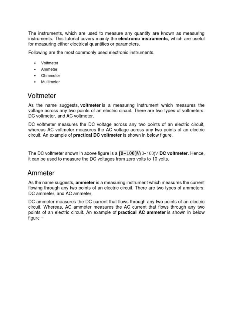 Voltmeter: Voltmeter Ammeter Ohmmeter Multimeter | PDF | Voltage ...