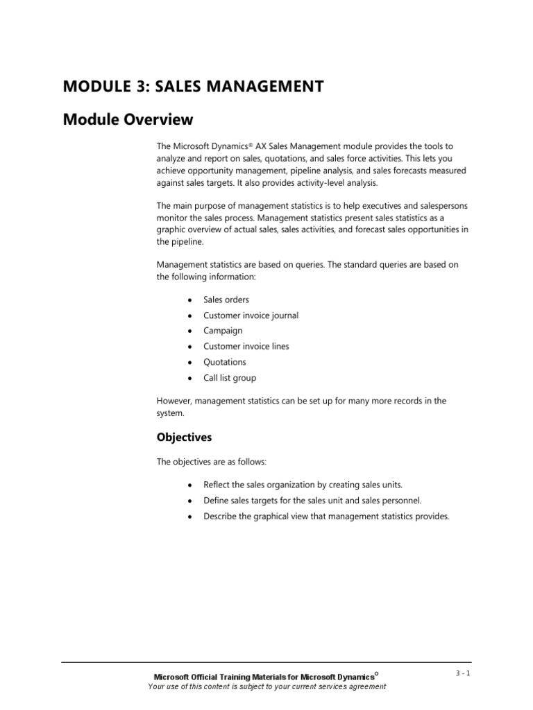 Module 3: Sales Management Module Overview: Objectives | Download Free ...