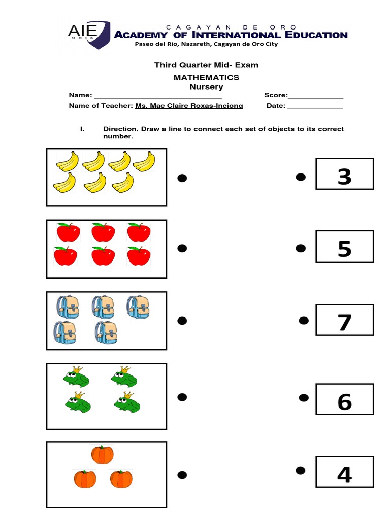 Third Quarter Mid-Exam Mathematics Nursery | PDF