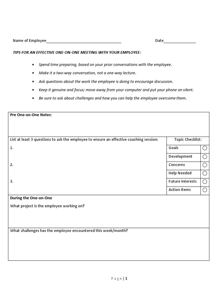 One On One Meeting Template | PDF