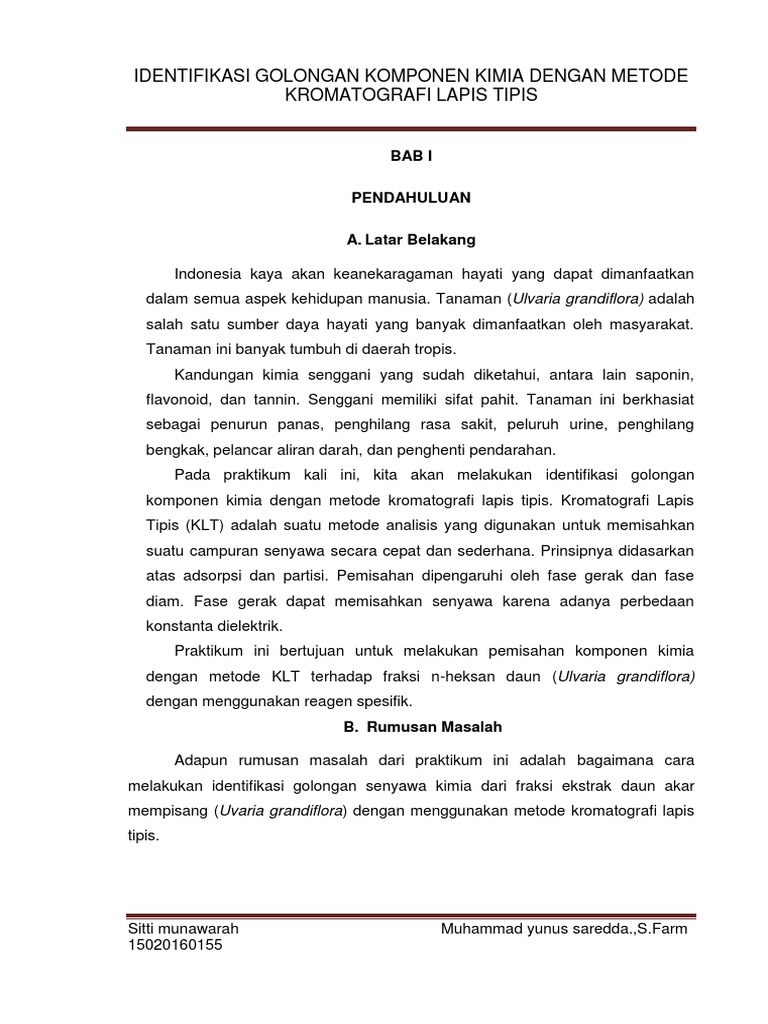 Identifikasi Golongan Komponen Kimia Dengan Metode Kromatografi Lapis ...