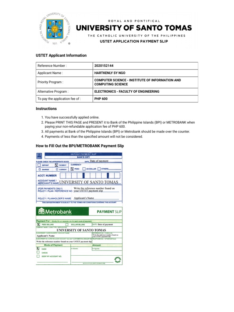 Ust Payment Slip | PDF
