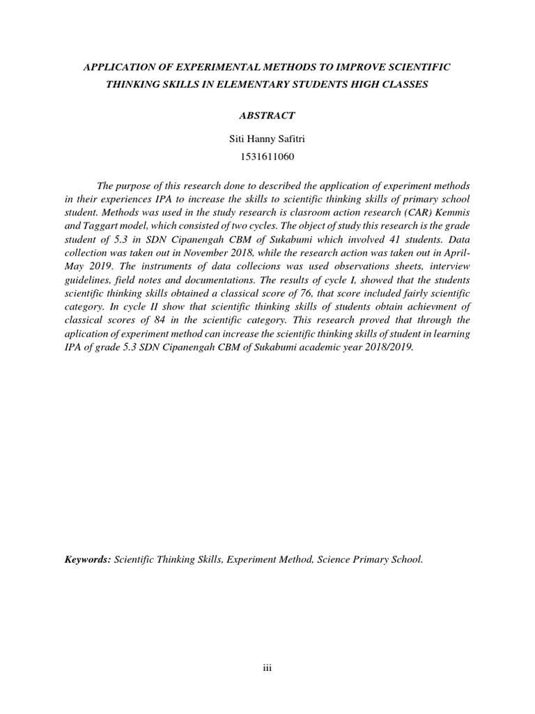 Application of Experimental Methods To Improve Scientific Thinking ...