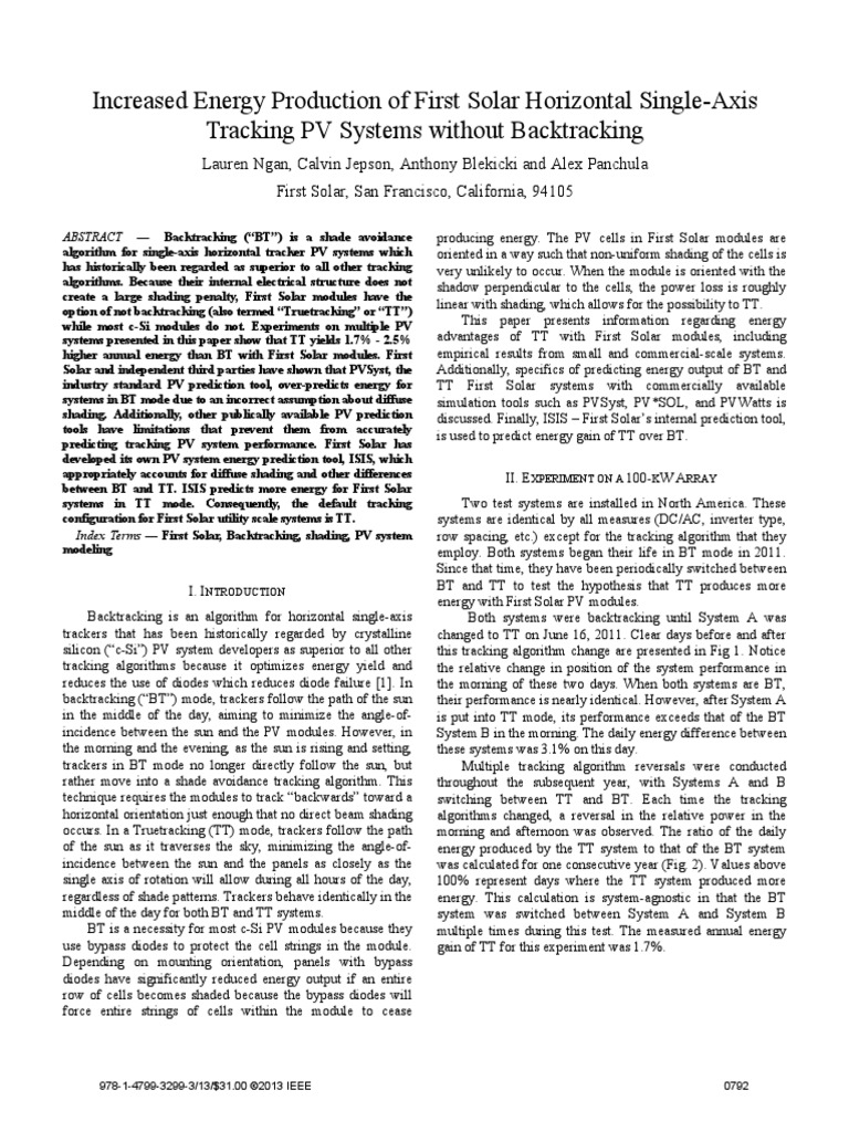 Increased Energy Production of First Solar Horizontal Single-Axis ...