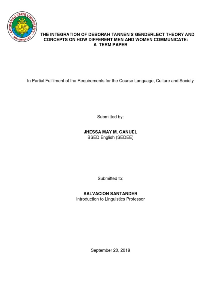 The Integration of Deborah Tannen's Genderlect Theory and Concepts On ...