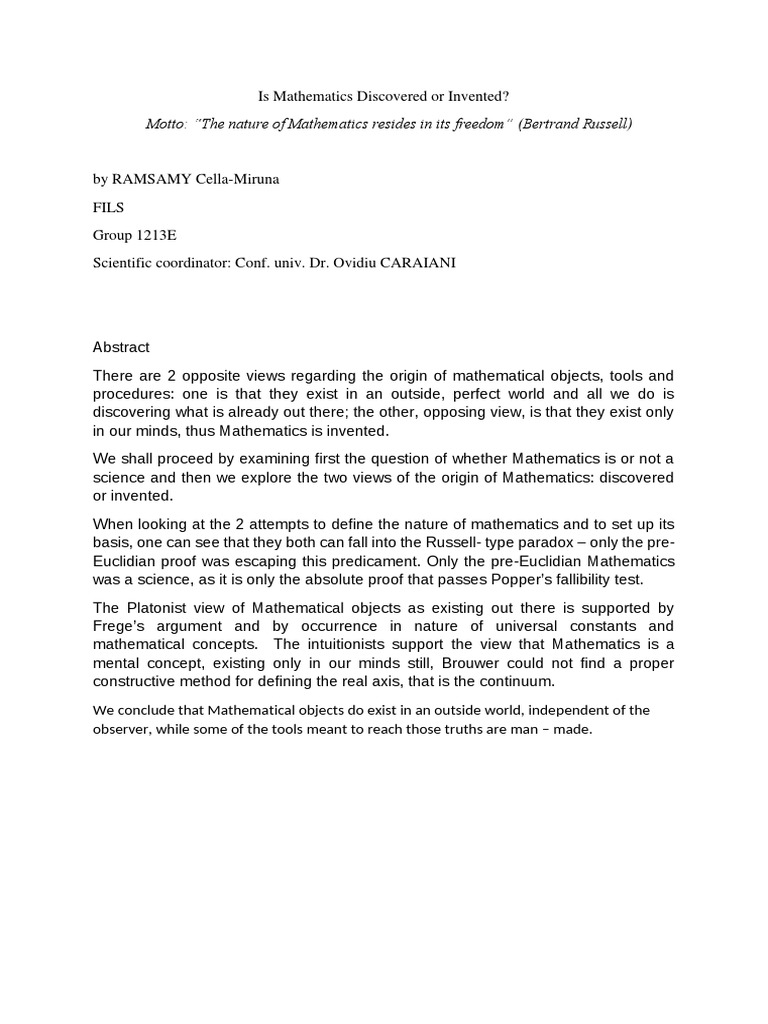 Is Mathematics Discovered or Invented | PDF | Axiom | Mathematical Proof