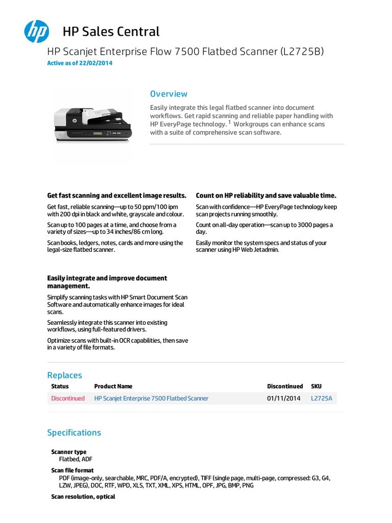 HP Scanner Datasheet | PDF | Image Scanner | Computing
