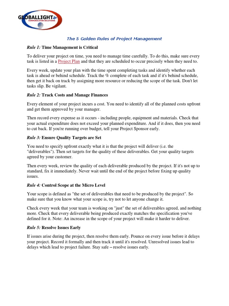 The 5 Golden Rules Of Project Management Pdf