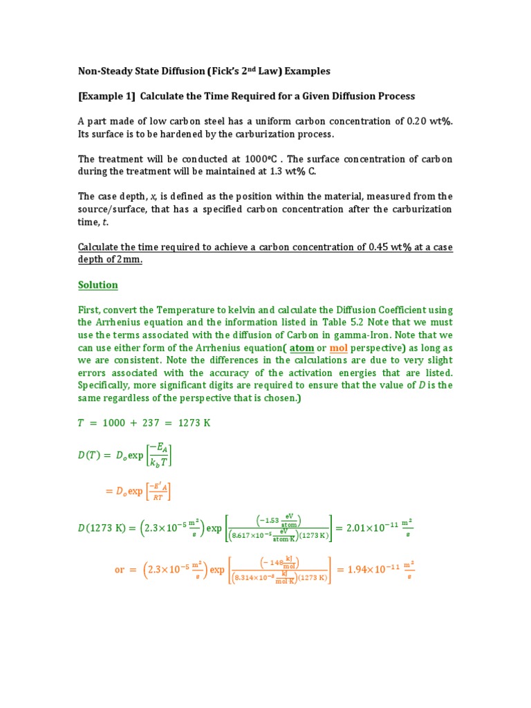 Carburization Temperature Calculation | PDF | Diffusion | Mechanics