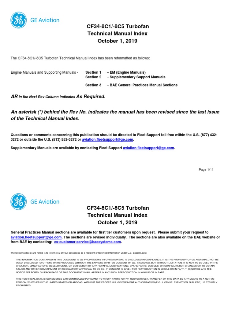 CF34-8C1/-8C5 Turbofan Technical Manual Index October 1, 2019 ...