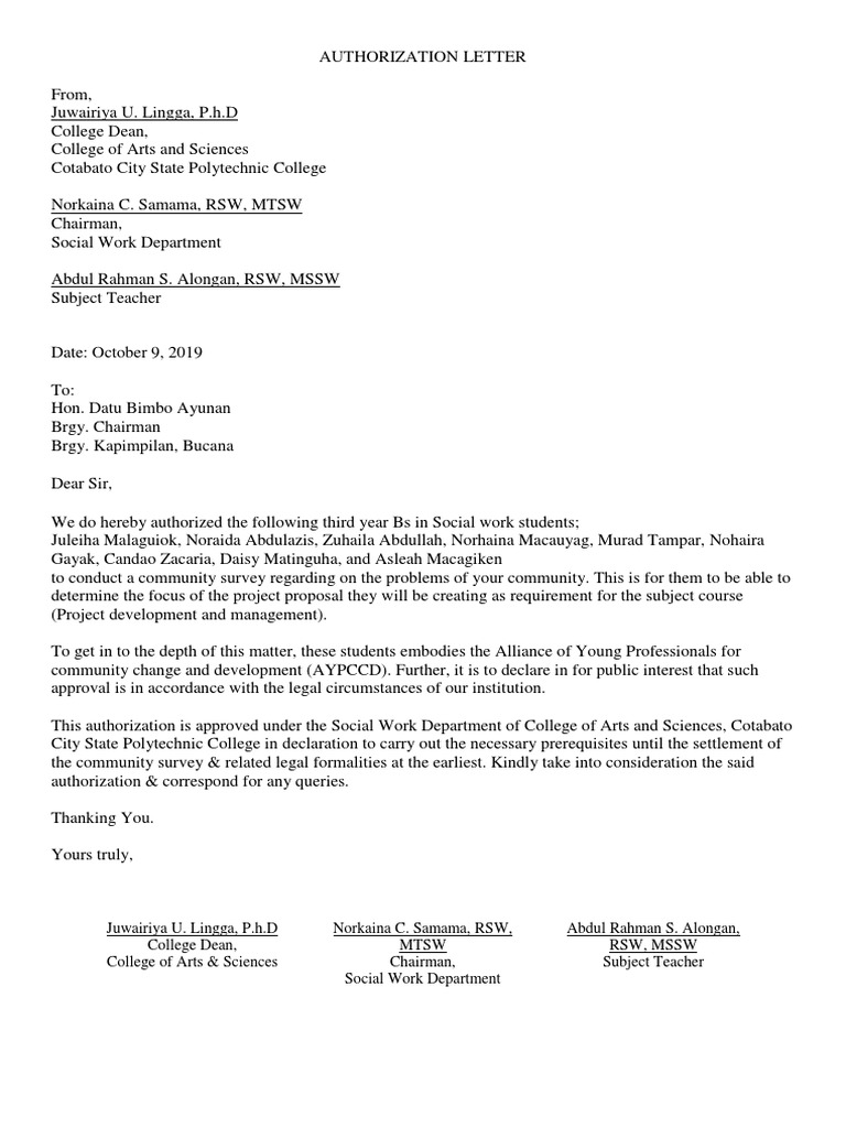 Authorization Letter | PDF