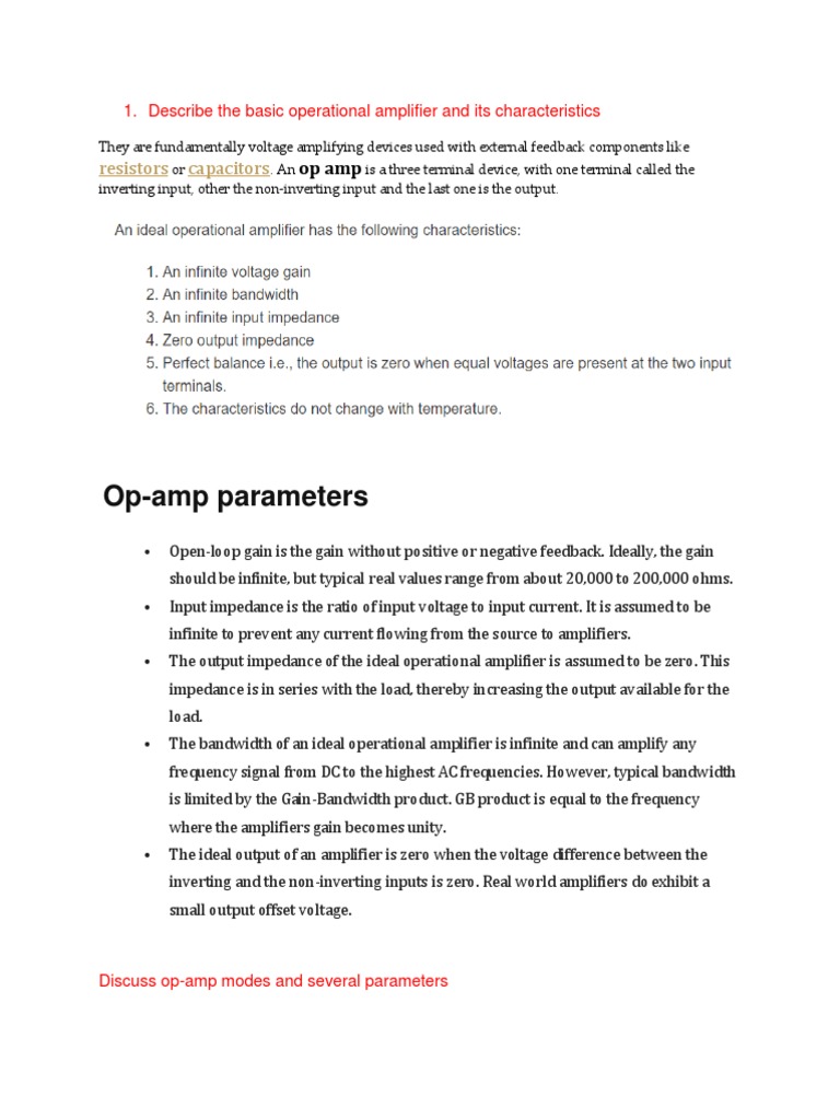 Op-Amp Parameters: Resistors Capacitors | PDF | Operational Amplifier | Amplifier