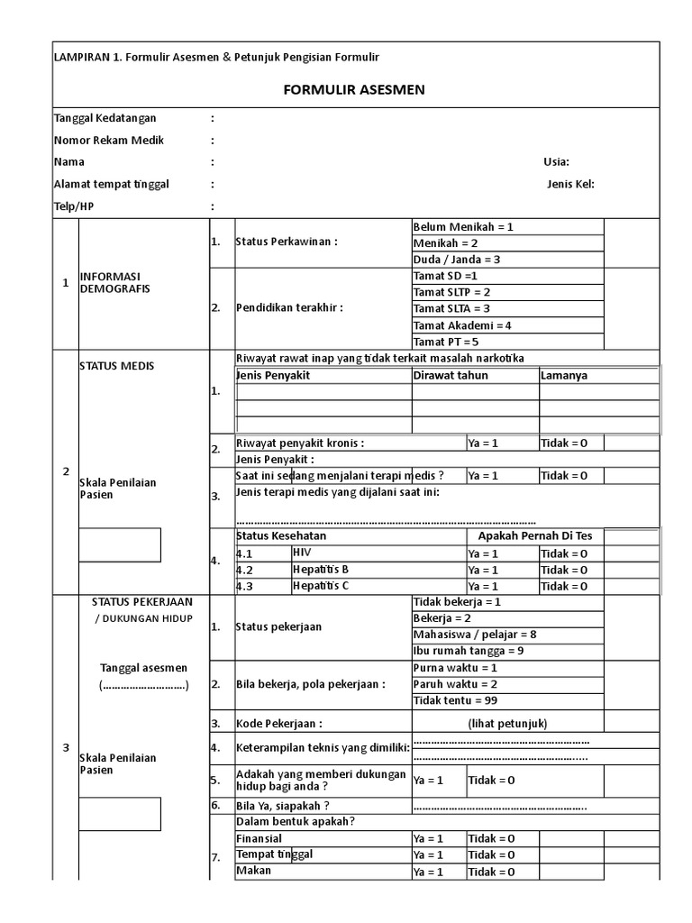 Formulir Asesmen Lengkap - Fix | PDF