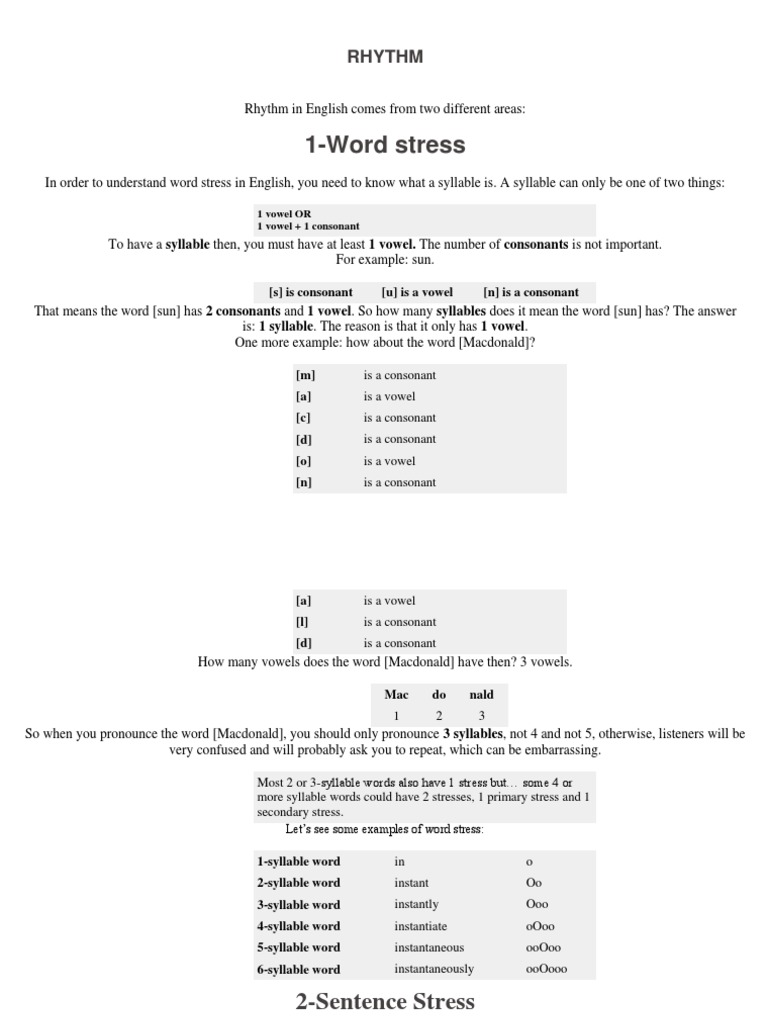 RHYTHM and Stress | PDF | Stress (Linguistics) | Consonant