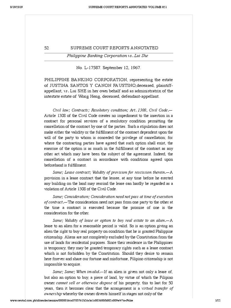 02-PBC v. Lui She, 21 SCRA 52 (1967) - Escra PDF | Download Free PDF ...