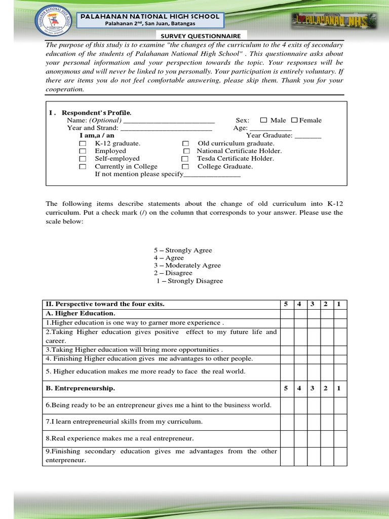 Research Questionnaire Sample | PDF | Entrepreneurship | Higher Education