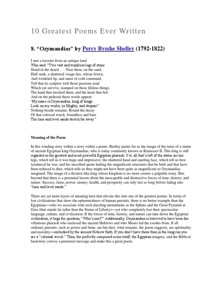 10 Greatest Poems Ever Written 8 & 7 | PDF