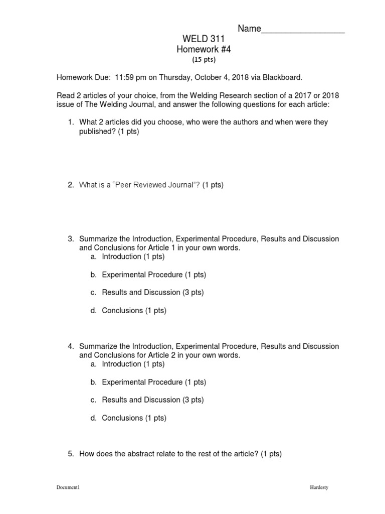 Homework For Welding Class | PDF