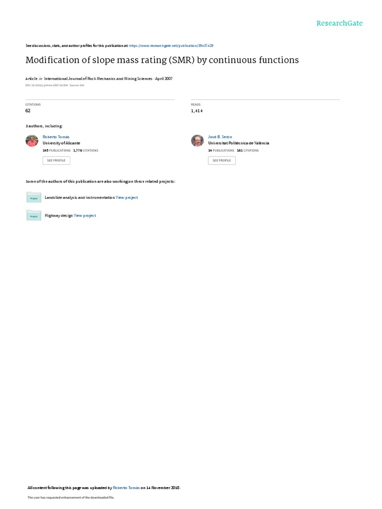 Modification of Slope Mass Rating (SMR) Through Continuous Functions: A ...