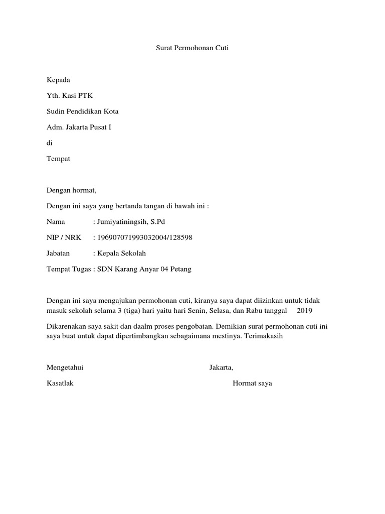 Surat Permohonan Cuti | PDF | Ilmu Sosial | Kesehatan Holistik