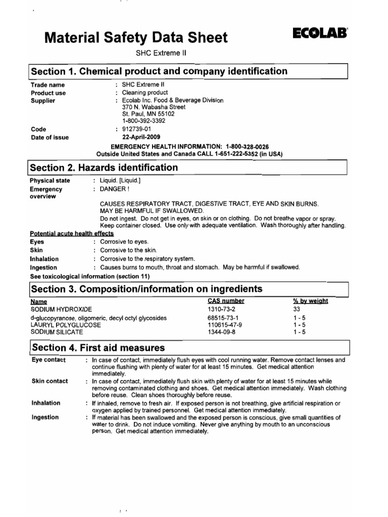 SHC EXTREME II Desengrasante Ecolab | PDF