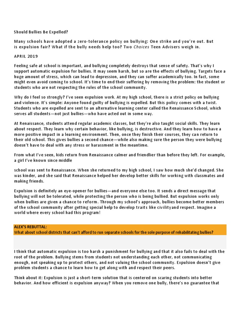 Should Bullies Be Expelled Notes | PDF | Bullying | Justice