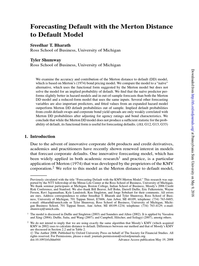 Forecasting Default With The Merton Distance To Default Model | PDF ...
